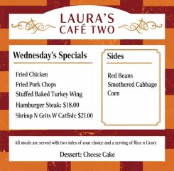 Laura's Cafe Two Menu